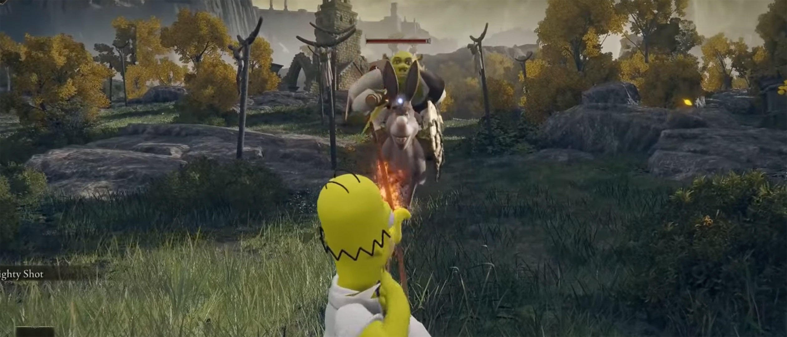 Beröhögsz, ahogy Homér Simpson gyakja Shreket az Elden Ring világában