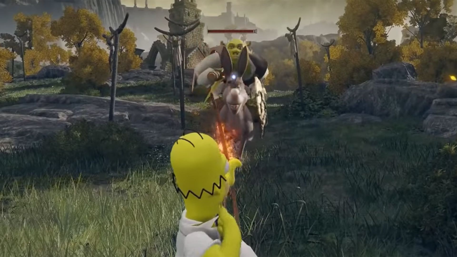 Beröhögsz, ahogy Homér Simpson gyakja Shreket az Elden Ring világában